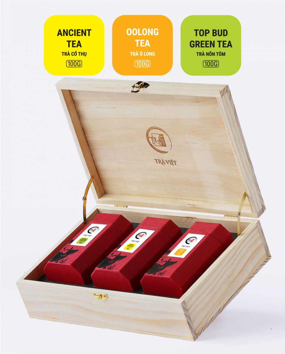 Oolong Tea - Tà Xùa Ancient Green Tea - Top Bud Green Tea, Wooden Classic Gift 3 - Tra Viet